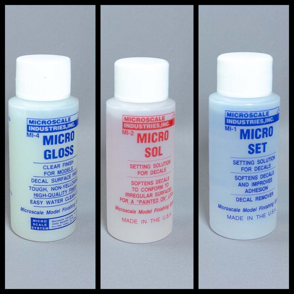 Microscale Industries Decal Solutions (Micro Set, Sol & Gloss) – JONAK Toys